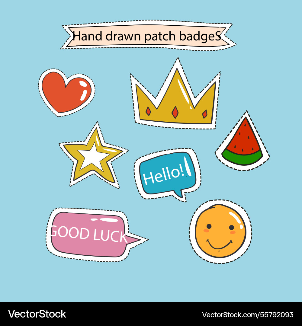 Patches with beautiful hand drawn elements Vector Image