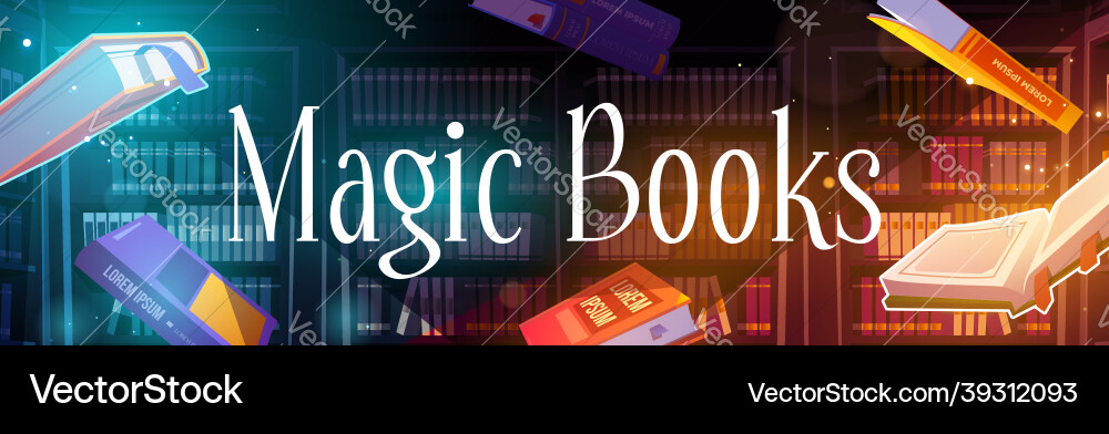 Poster of magic books in library Royalty Free Vector Image