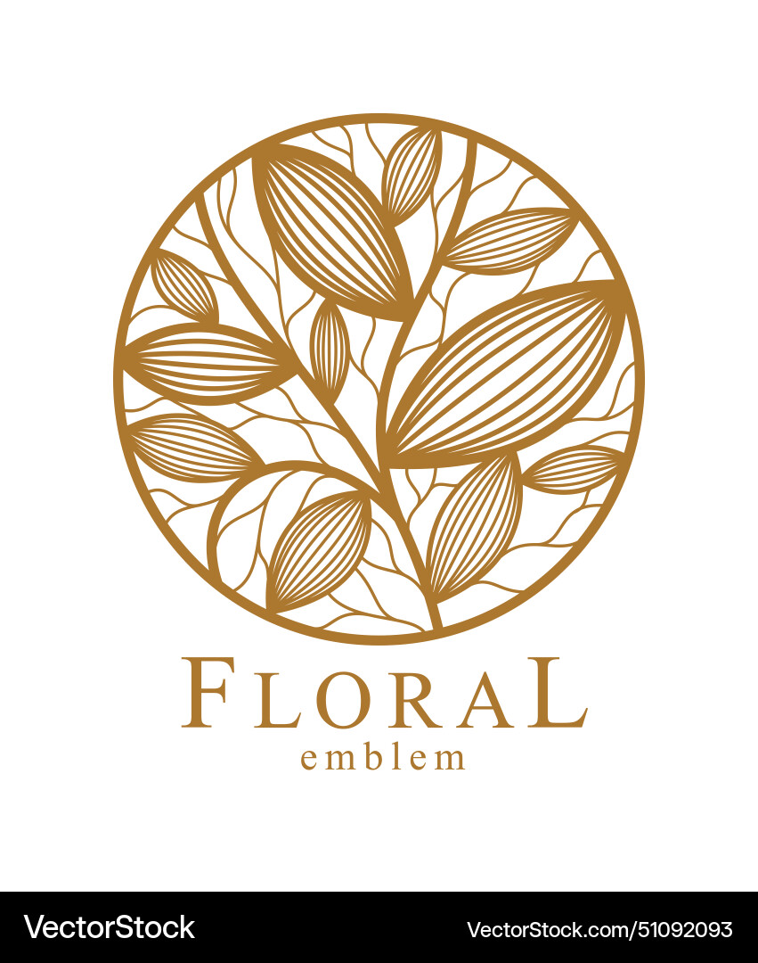 Round floral vintage linear logo design template Vector Image
