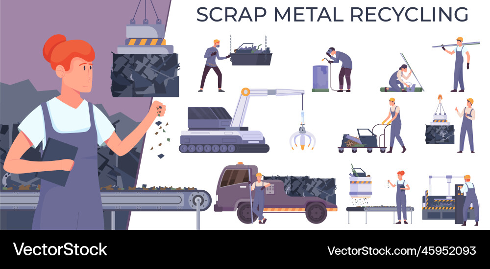 Scrap metal recycling set Royalty Free Vector Image