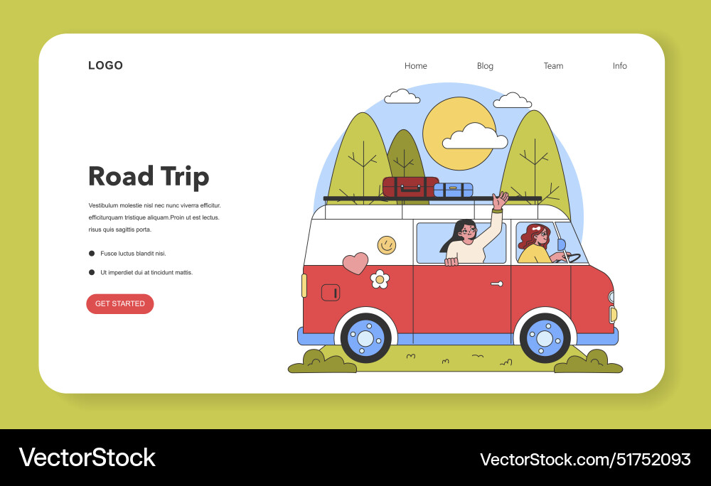 Sunny road trip adventure flat Royalty Free Vector Image