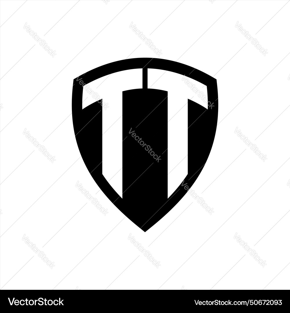 Tt monogram logo with bold letters shield shape Vector Image