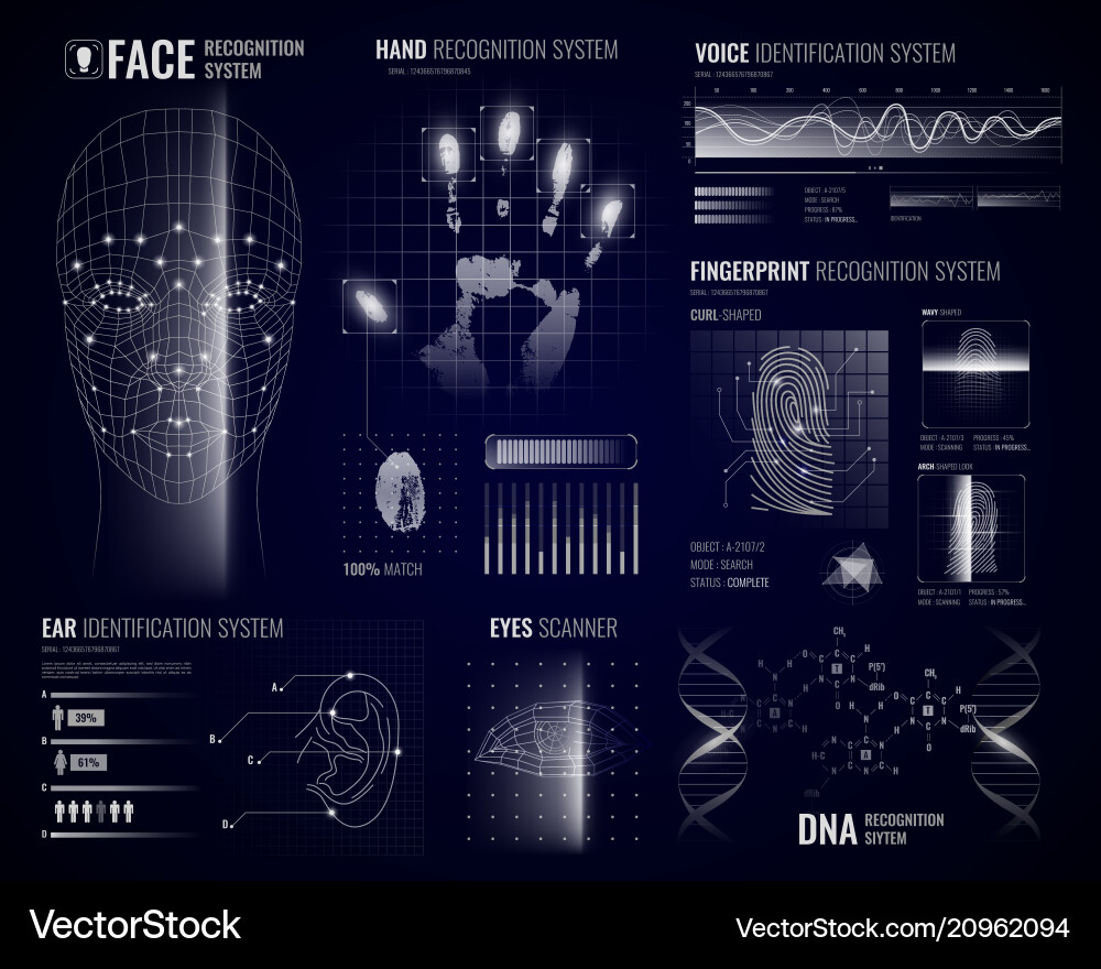 Biometric recognition systems background Vector Image