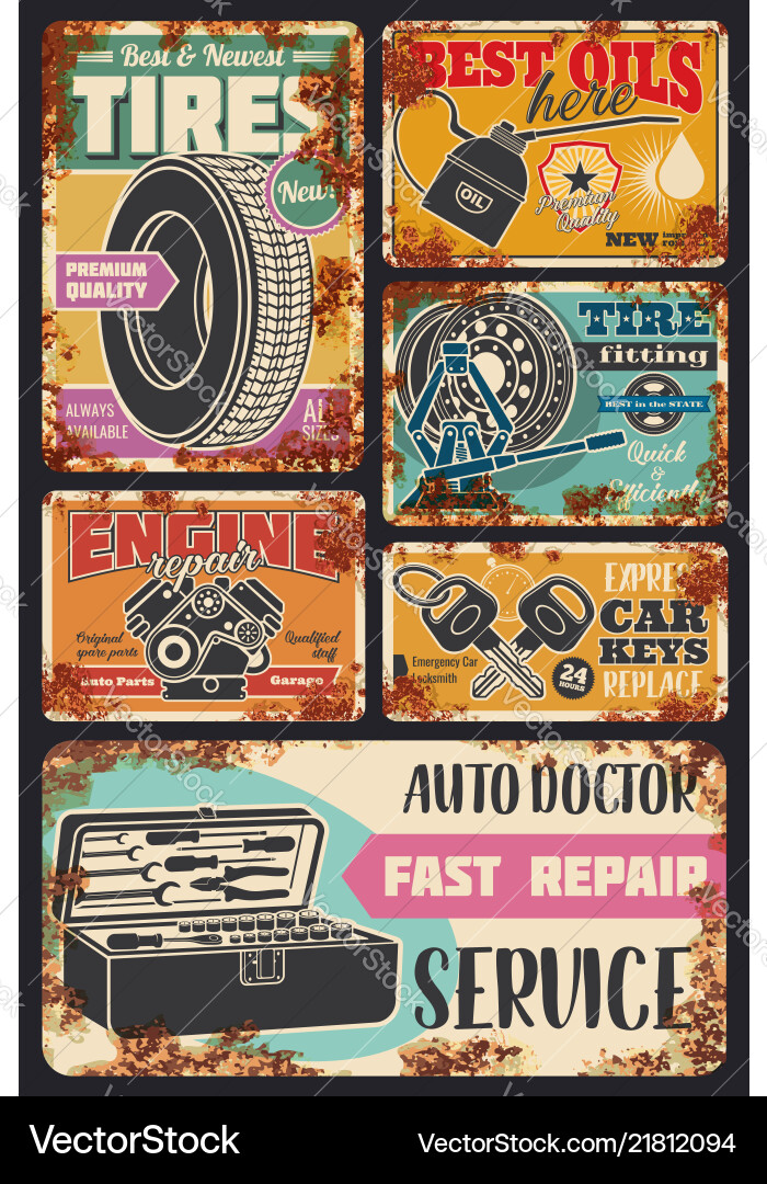 Car auto diagnostic service center rust posters Vector Image
