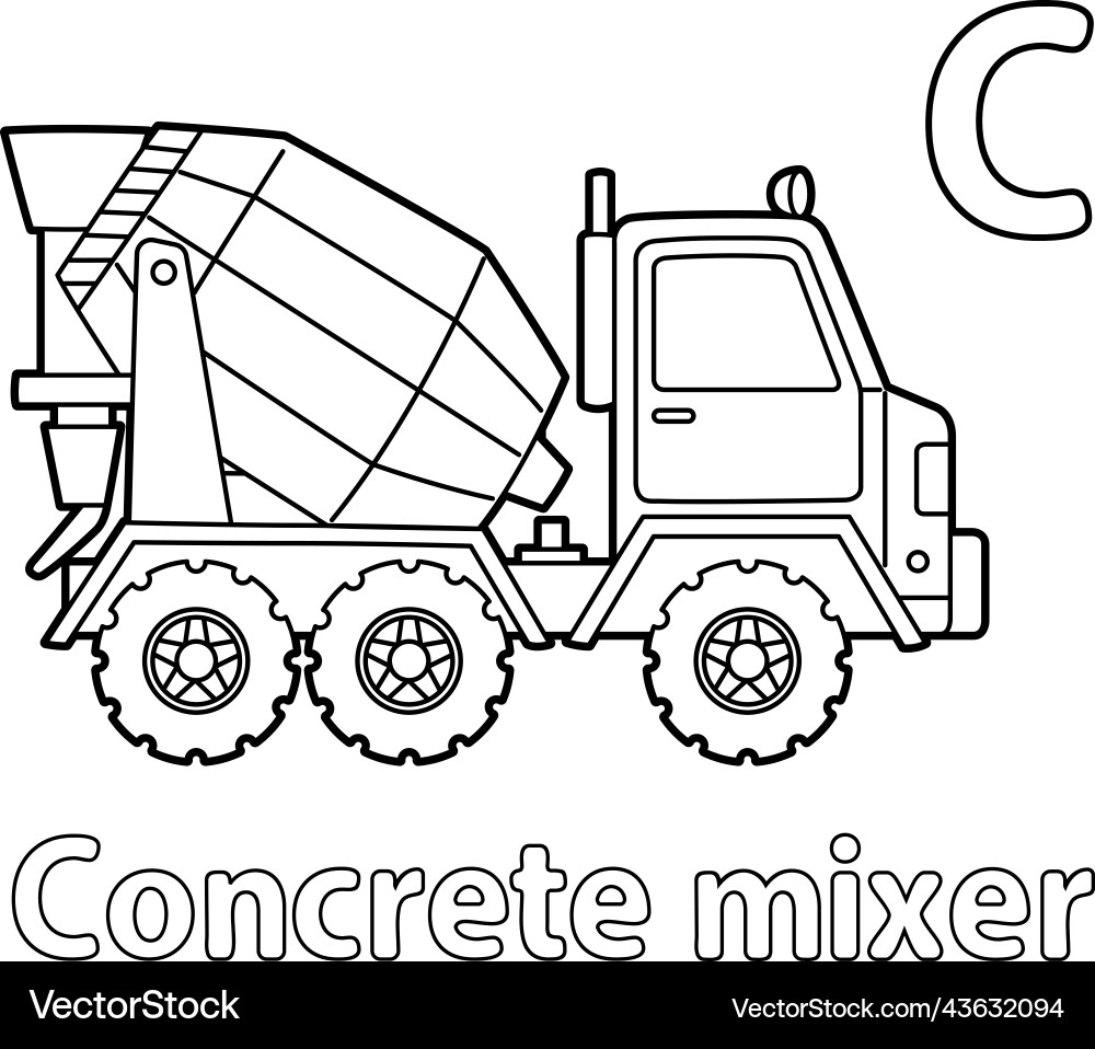 Concrete mixer alphabet abc coloring page c Vector Image
