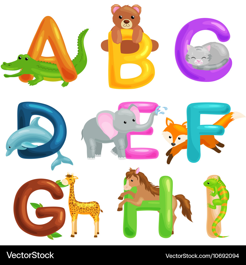 Cute cartoon animals alphabet for children Vector Image