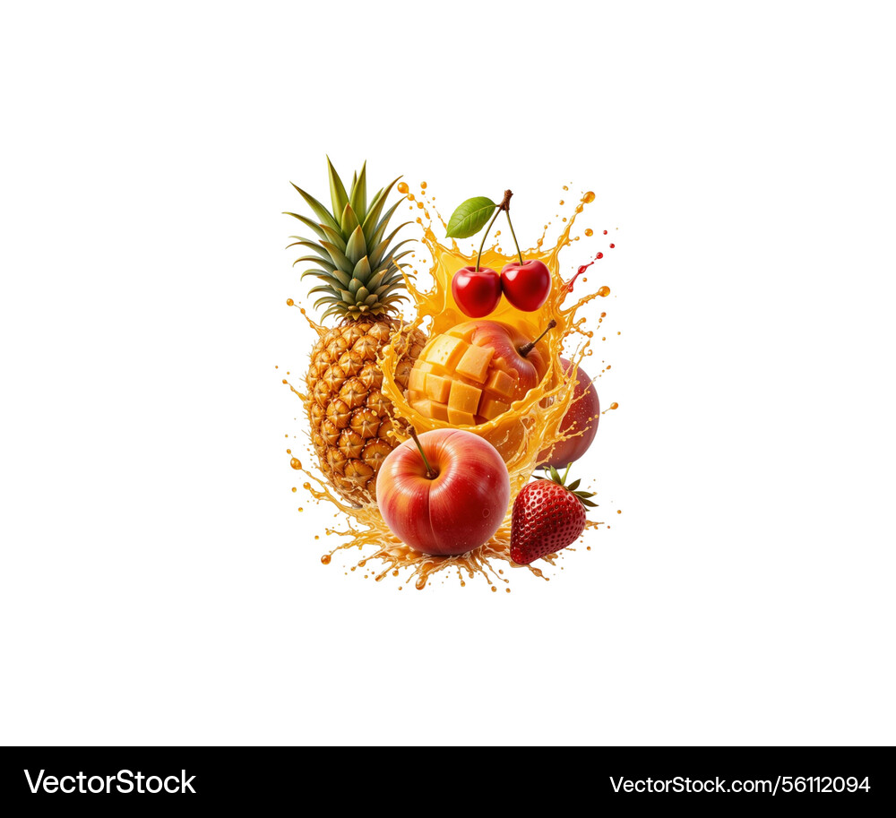 Fresh fruit splash juicy tropical mix Royalty Free Vector