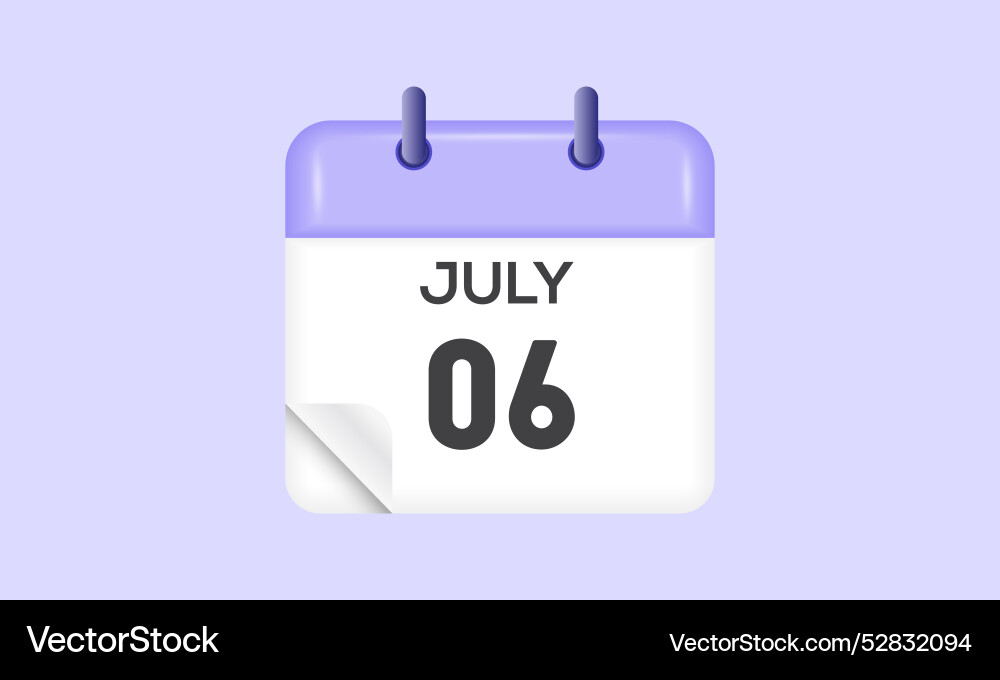 July 6 - calendar and time planner daily Vector Image