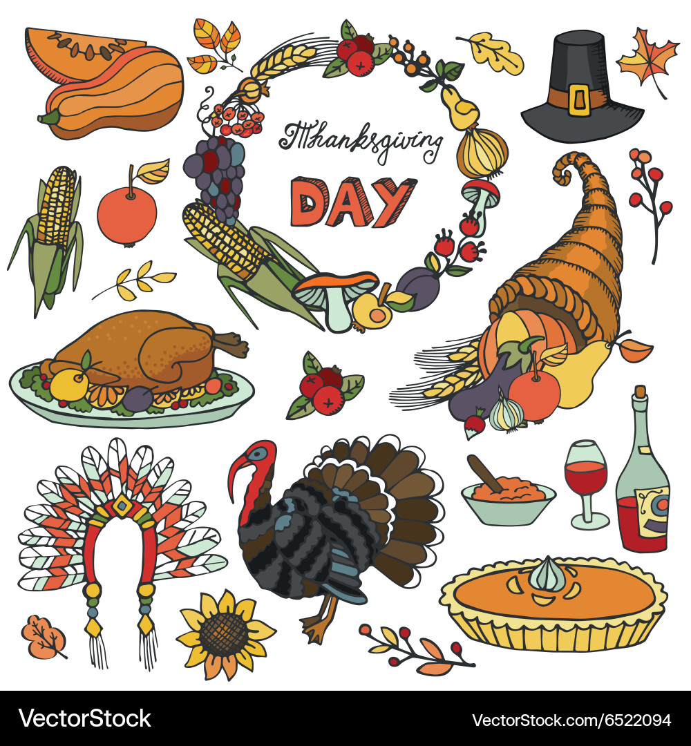 Thanksgiving Doodle Set Royalty Free Vector Image