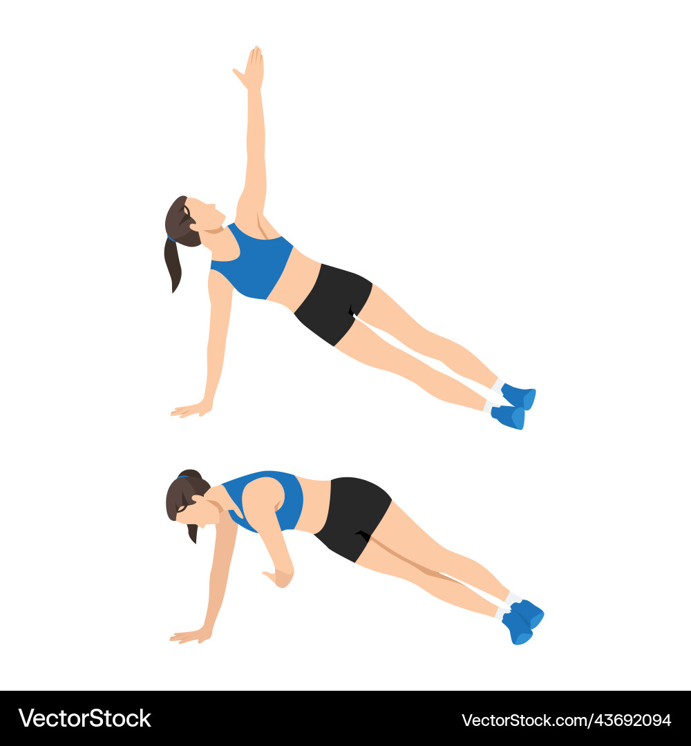 Woman doing thread the needle side plank exercise Vector Image