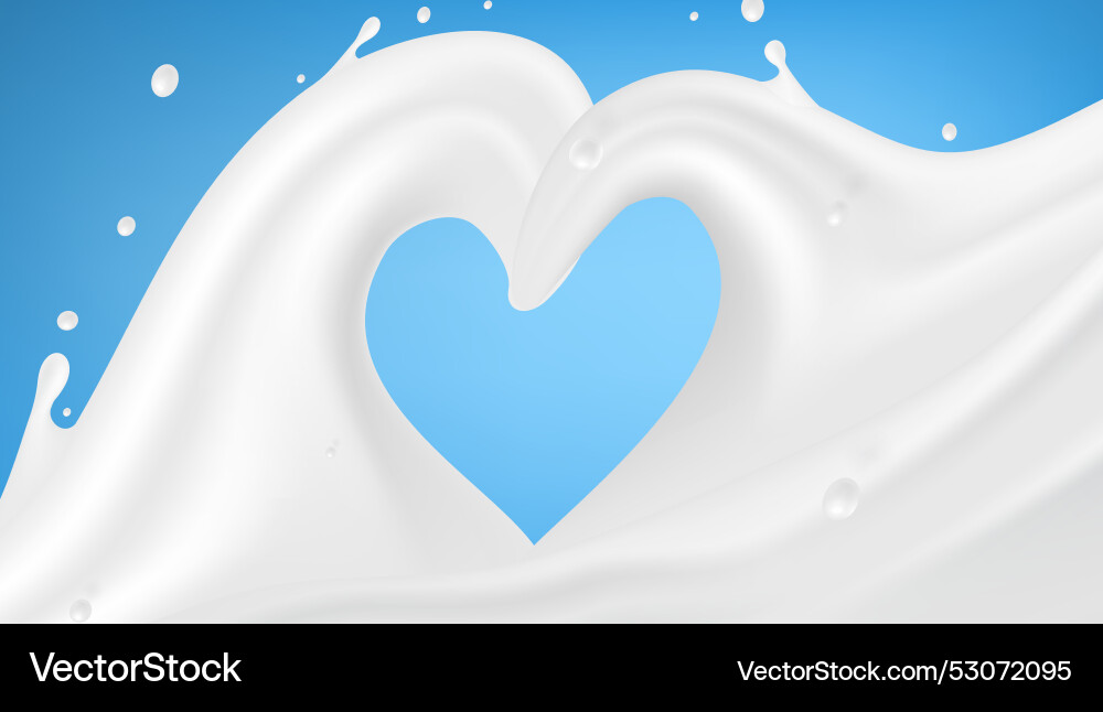 Abstract milk waves with heart shape splash Vector Image