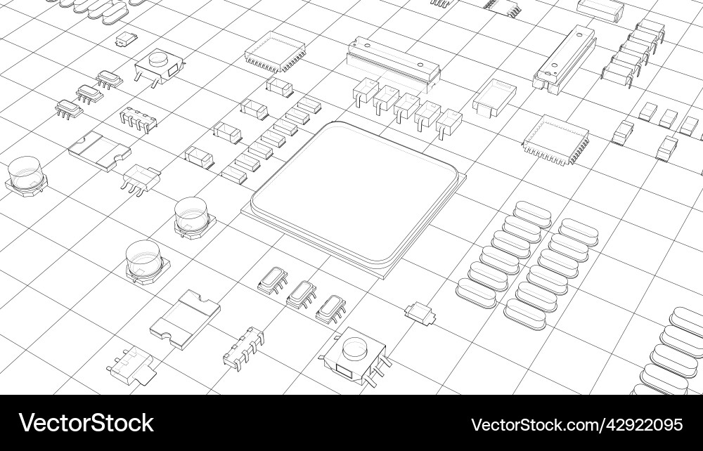 Electric circuit board various chips Royalty Free Vector
