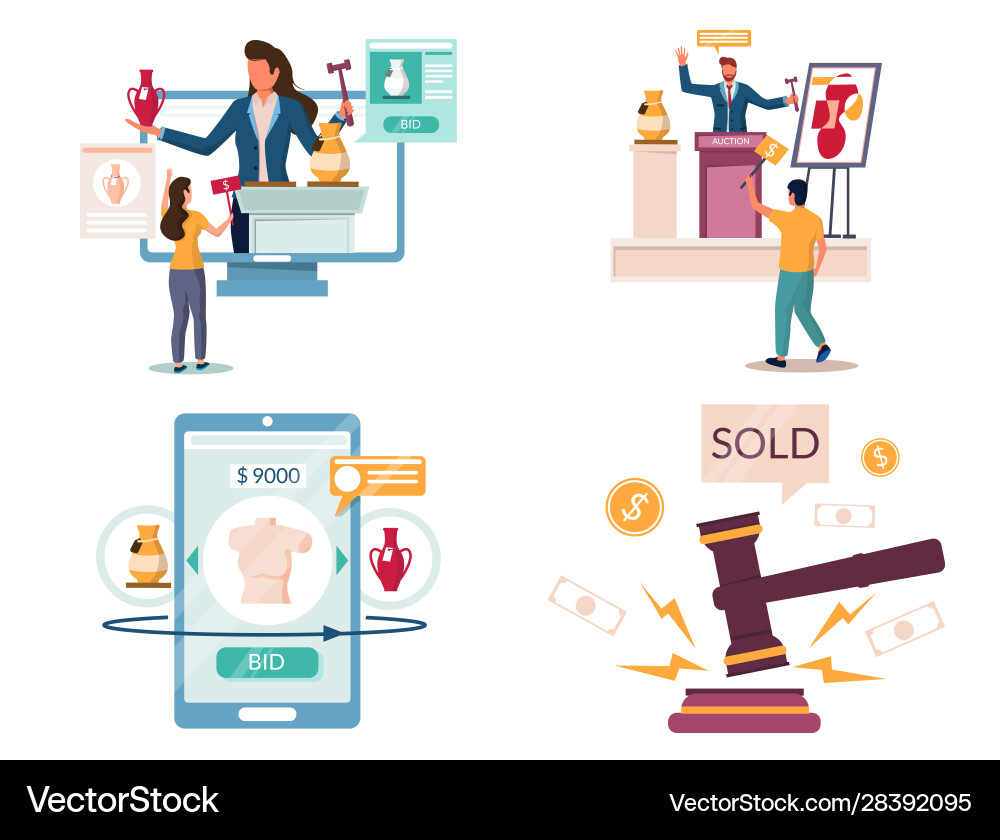 Live and online auction set Royalty Free Vector Image