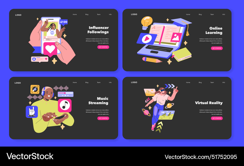 Media consumption web banners set showcasing Vector Image