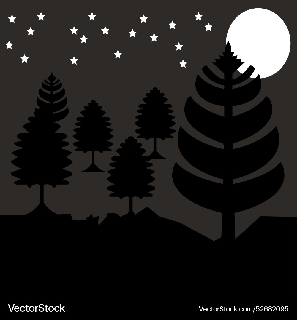 Moonlit forest serenity -dreamy night sky art Vector Image