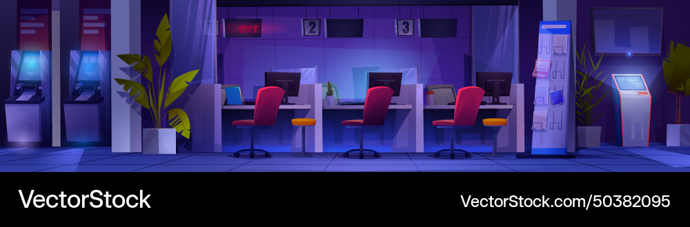 Night bank office interior design Royalty Free Vector Image