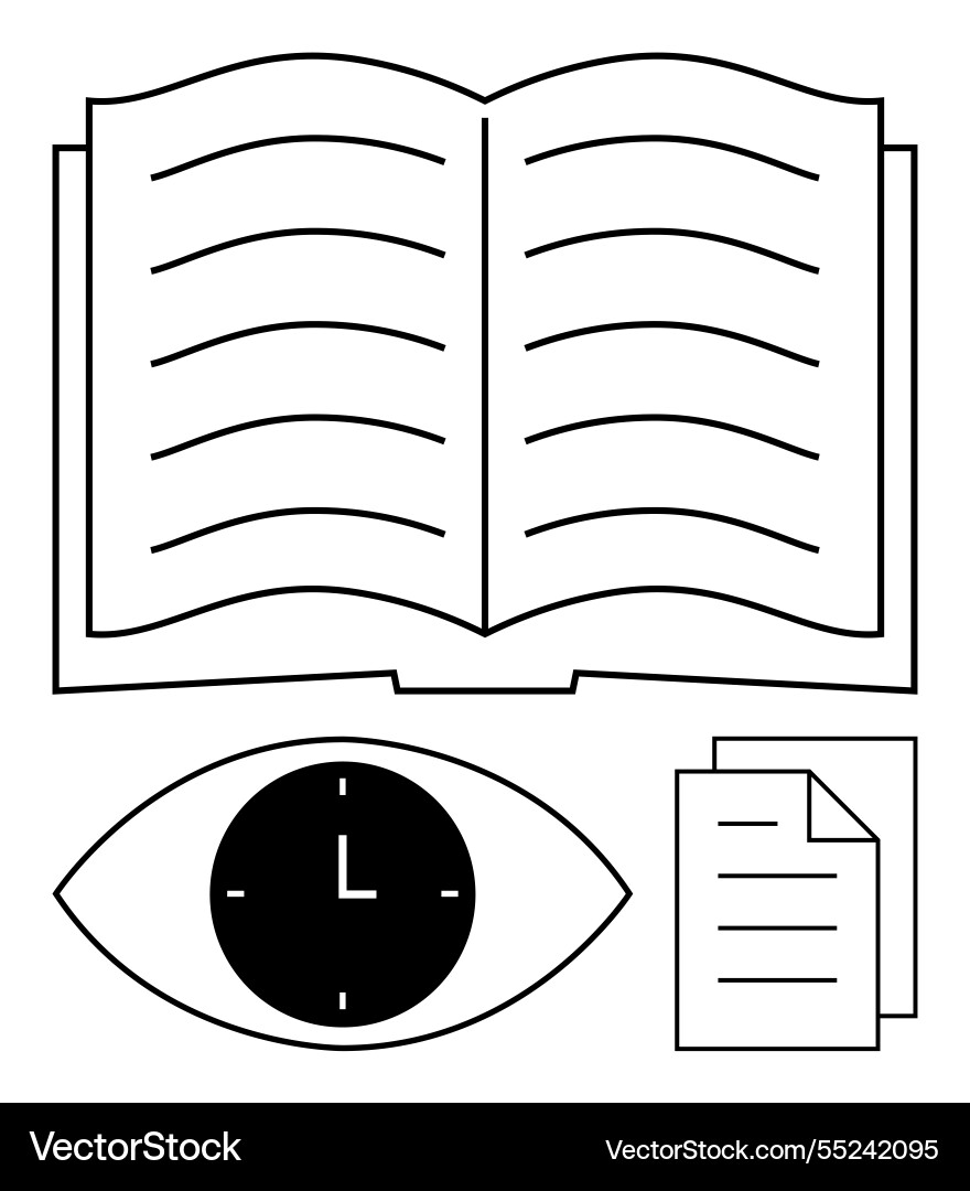 Open book clock inside an eye symbol Royalty Free Vector