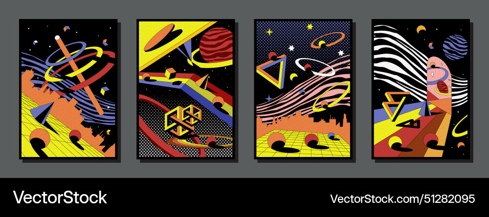 Space posters abstract 90s art vintage geometric Vector Image