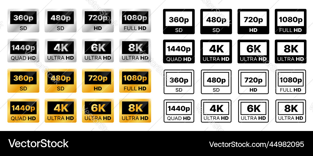 Video resolution display definition icons Vector Image
