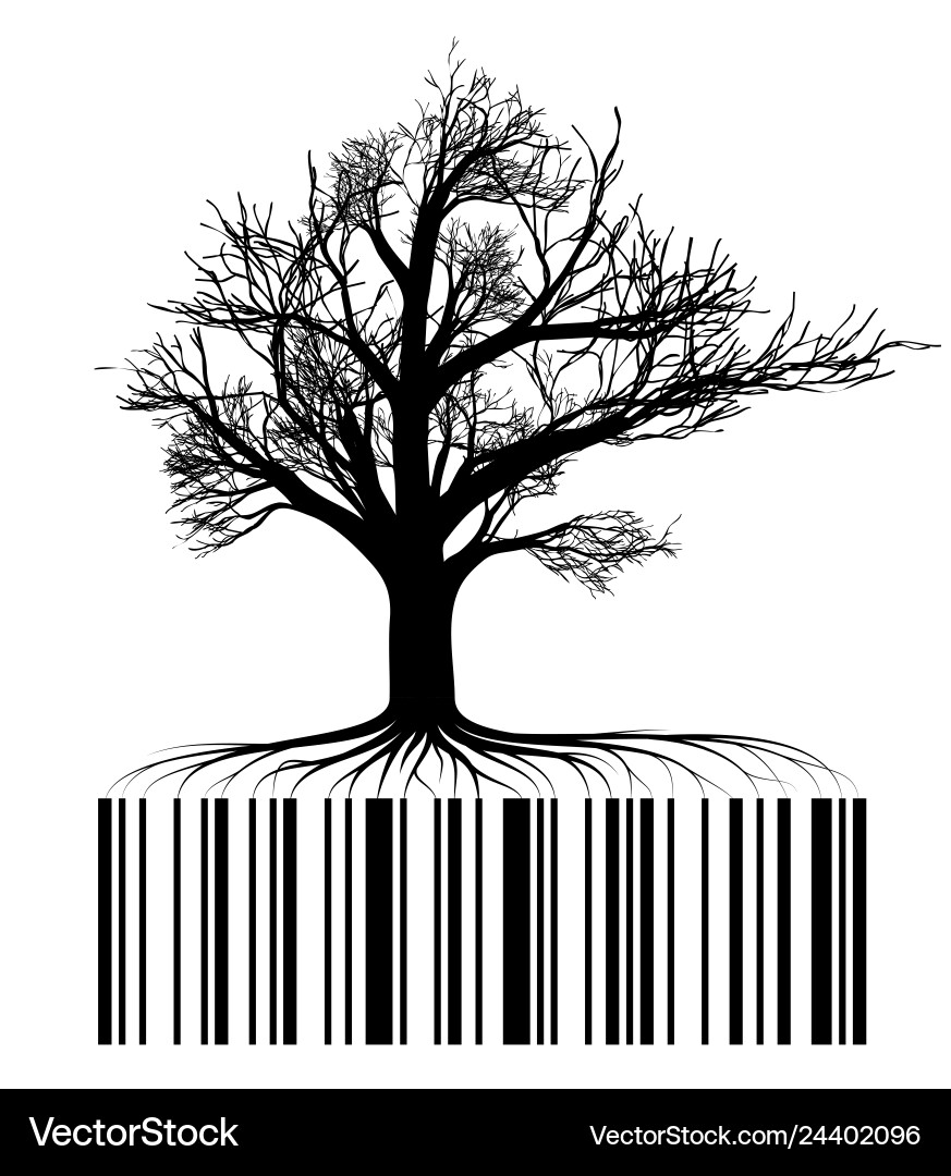Black tree contour with roots in the form Vector Image