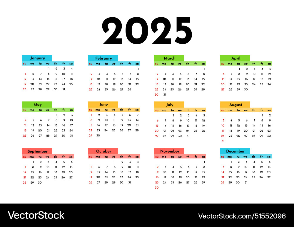 Calendar for 2025 isolated on a white background Vector Image