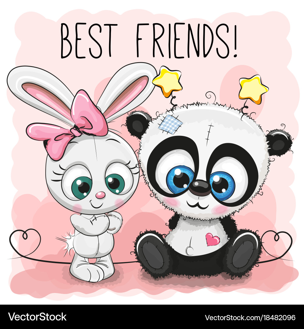 Cute panda and rabbit girl Royalty Free Vector Image