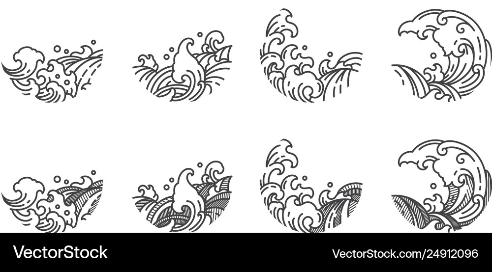 Japanese water wave in single line stroke Vector Image