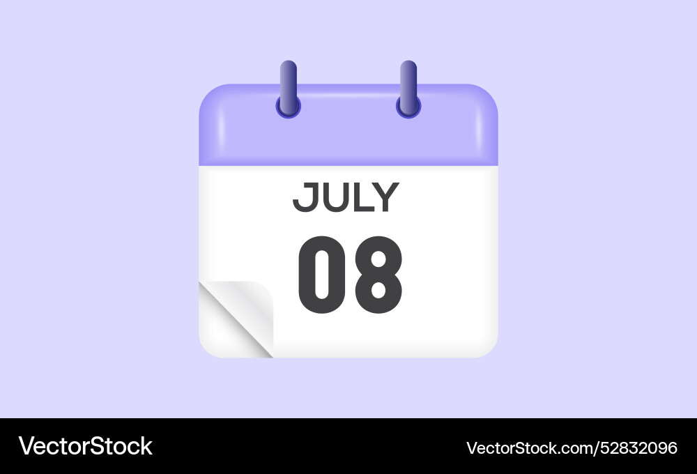 July 8 - calendar and time planner daily Vector Image