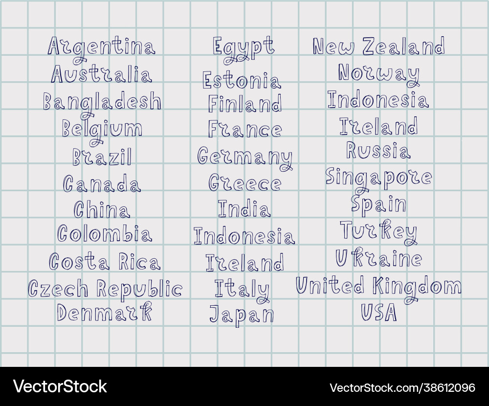 Names countries world european Royalty Free Vector Image