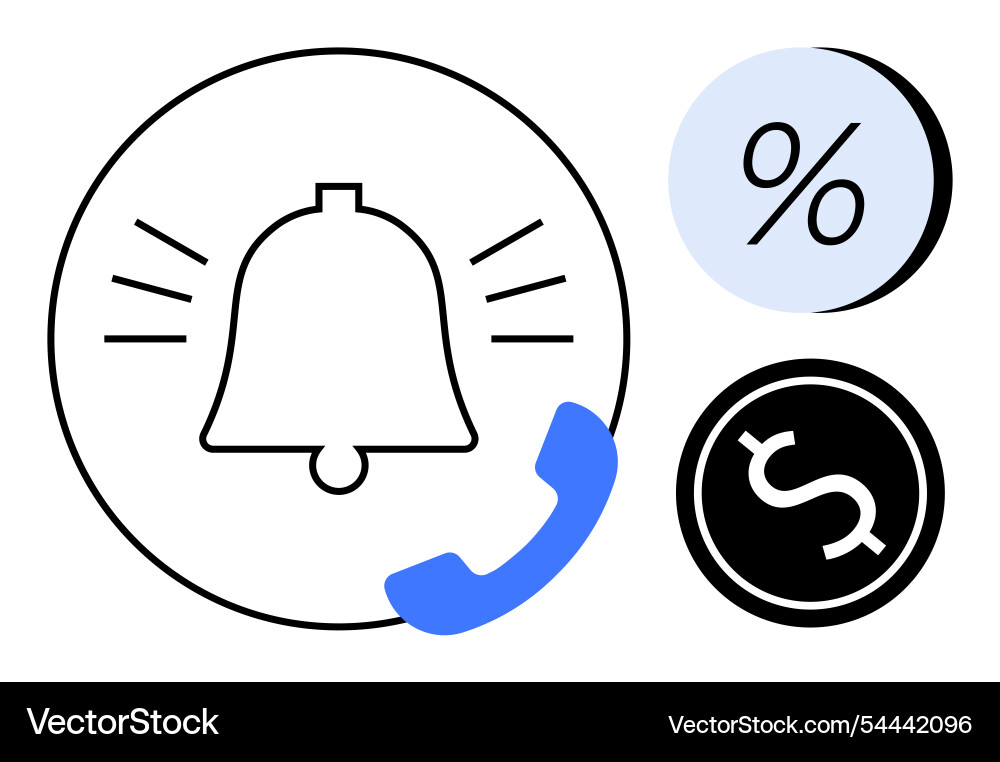 Notification bell percentage symbol dollar sign Vector Image
