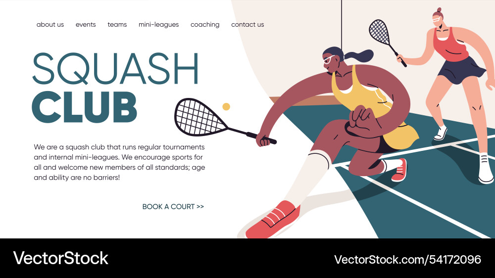 Squash club website design female athlete Vector Image
