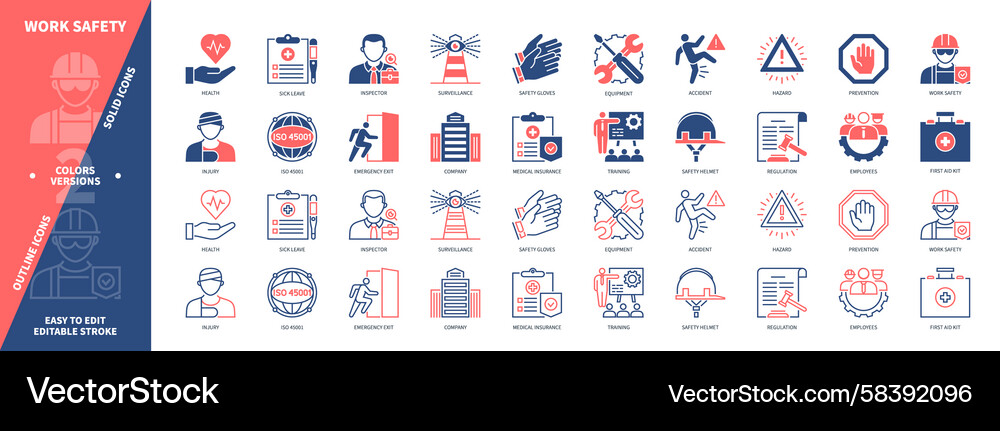 Work Safety Icon Set - Solid Outline – Royalty-Free Vector | VectorStock