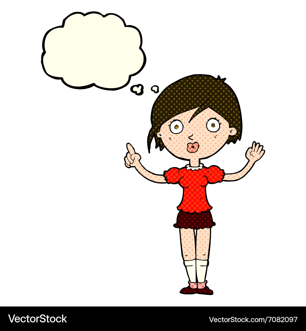 Cartoon girl asking question with thought bubble Vector Image