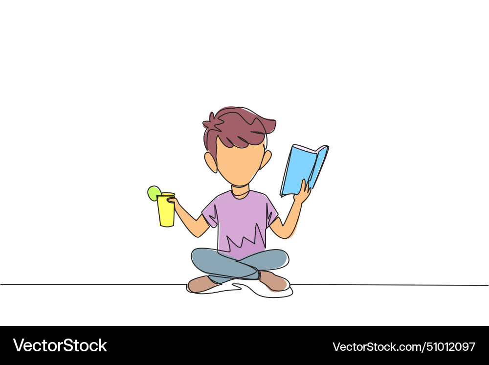 Continuous one line drawing boy sitting Royalty Free Vector