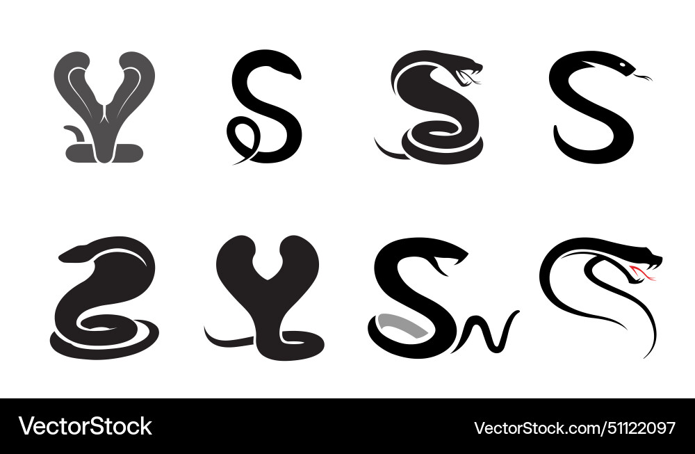 Creative serpent cobra snakes head collection set Vector Image