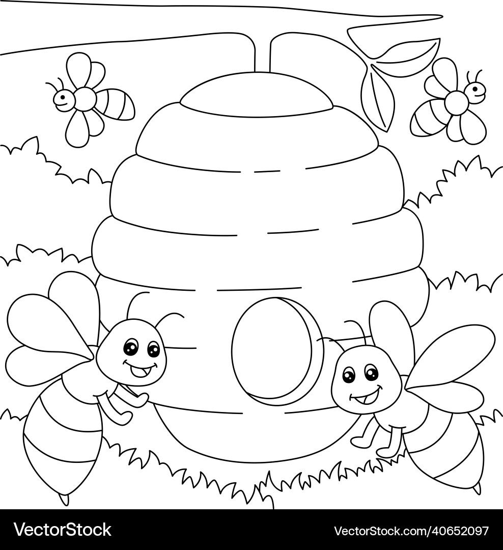 Cute Bee Coloring Page for Kids Royalty Free Vector Image