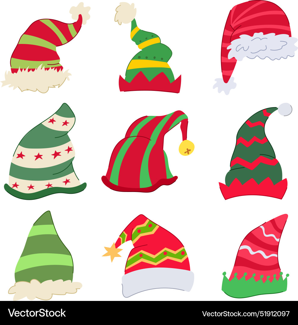 Elf santa hat set cartoon Royalty Free Vector Image