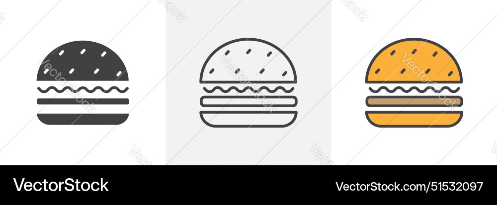 Hamburger icon set bun bread burger symbol Vector Image