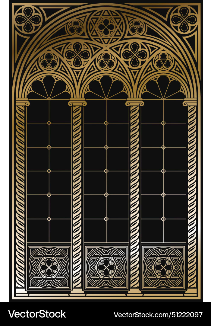 Medieval gothic stained glass cathedral window Vector Image