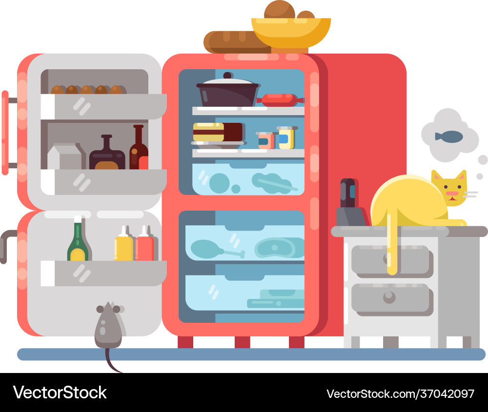 Open refrigerator with food Royalty Free Vector Image
