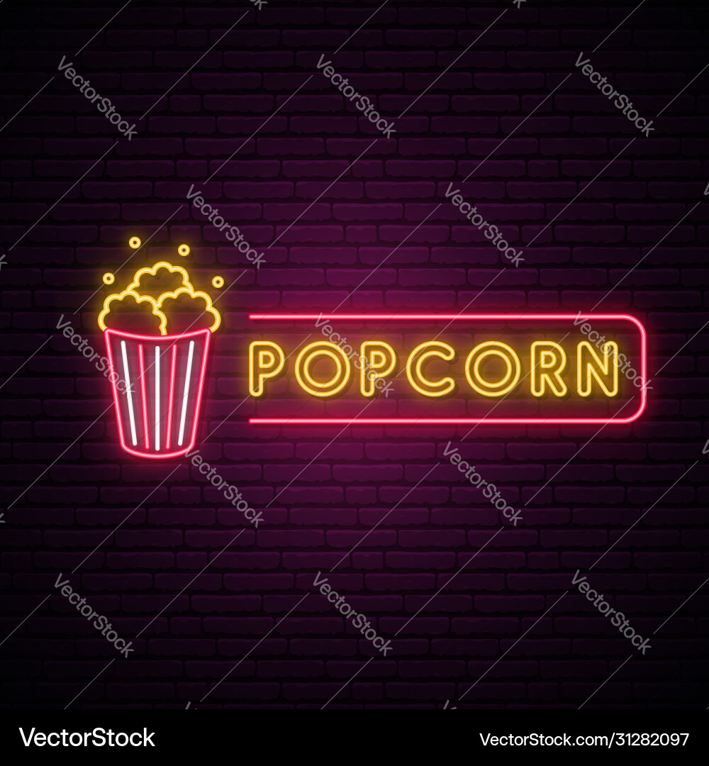 Popcorn Neon Zeichen leuchtendes Emblem Lizenzfreier Vektor