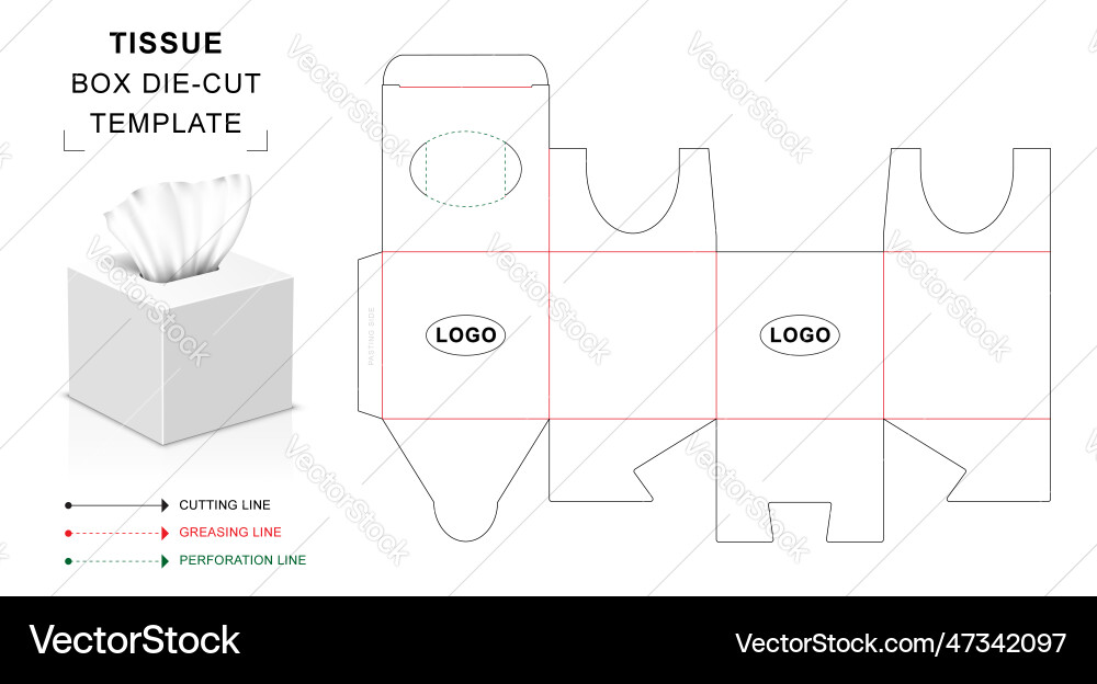 Square tissue box die cut template Royalty Free Vector Image