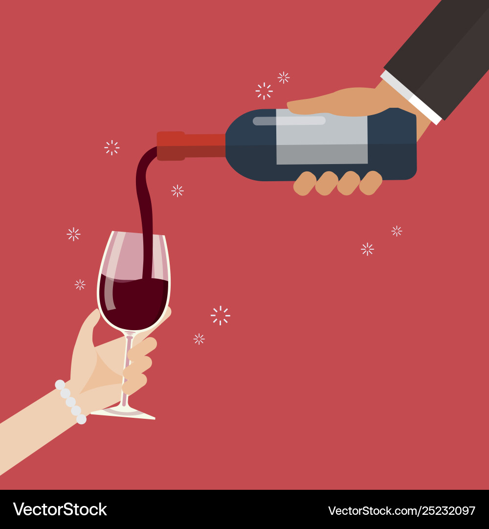 Wine pouring in wineglass Royalty Free Vector Image