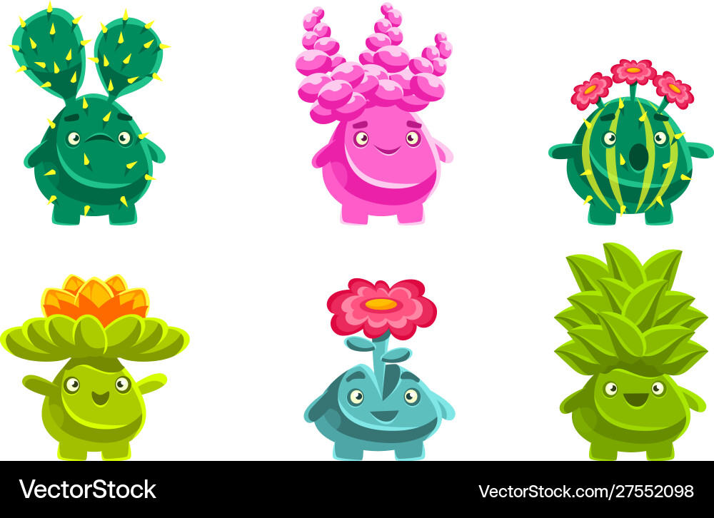 Cute plants characters set friendly fantasy Vector Image