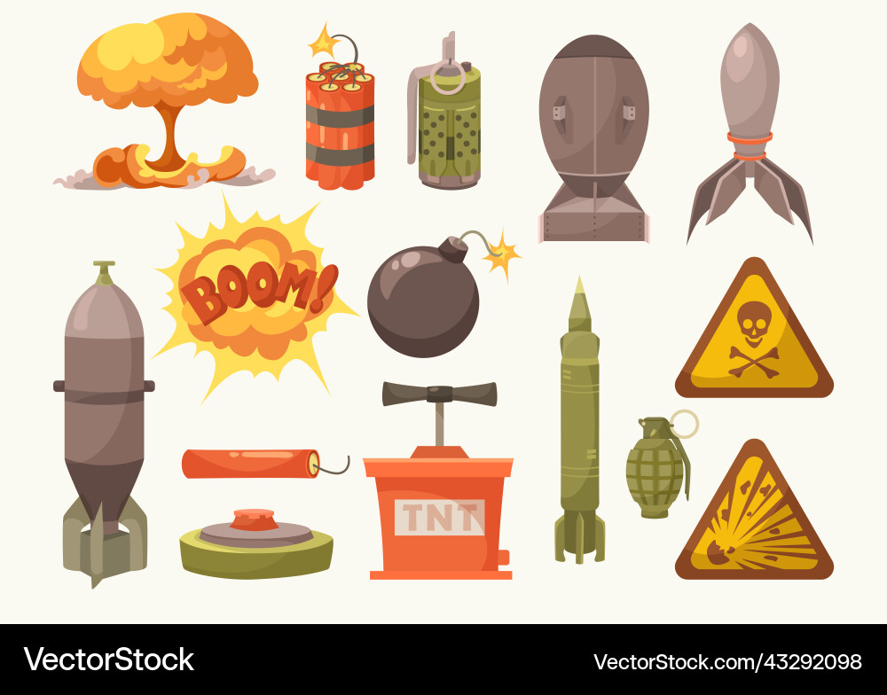Explosive lethal weapon cartoon set Royalty Free Vector