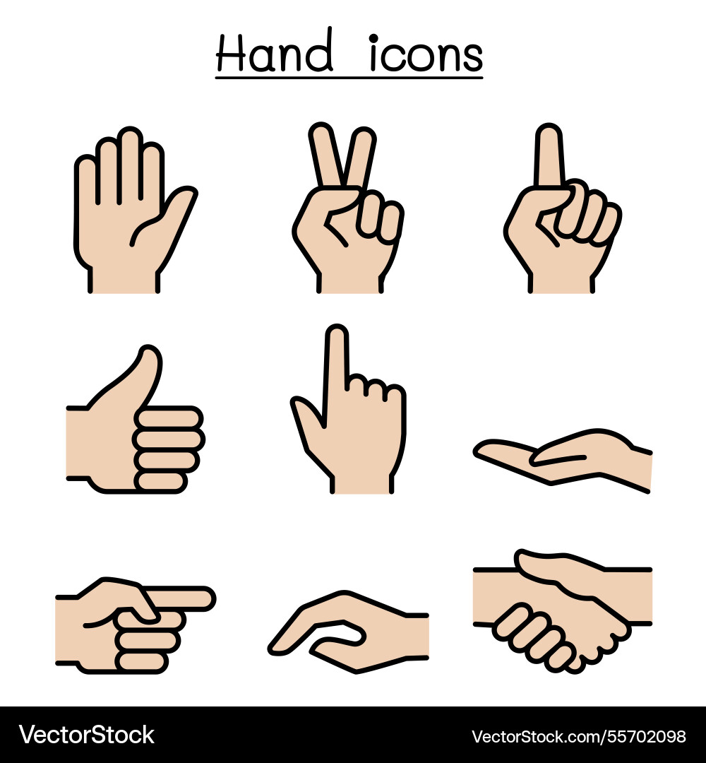 Hand icon set in colorline style Royalty Free Vector Image
