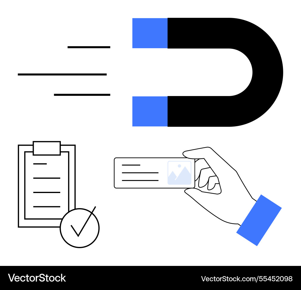 Magnet attracting checklist and id card Royalty Free Vector