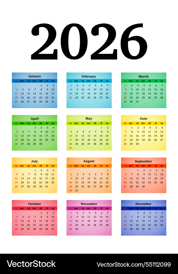 Calendar for 2026 isolated on a white background Vector Image