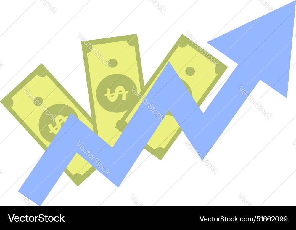 Dollar bills increasing in value following upward Vector Image