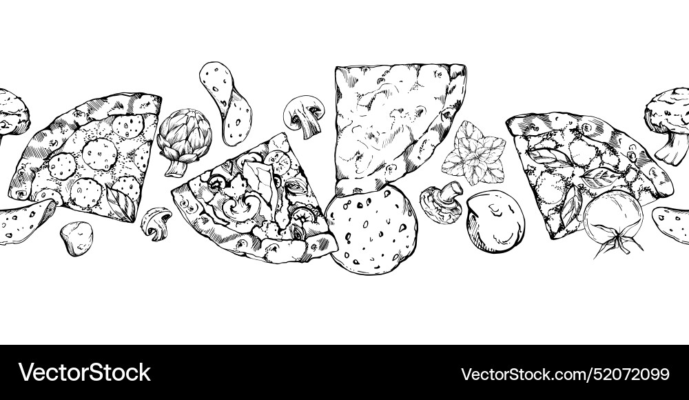 Hand drawn ink pizza slices and toppings Vector Image